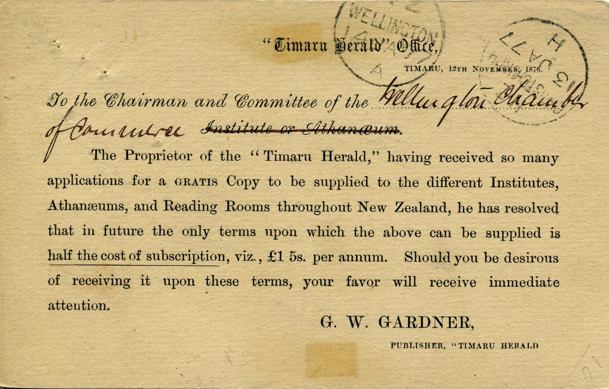 Timaru Herald – New Zealand Postal Stationery Cards