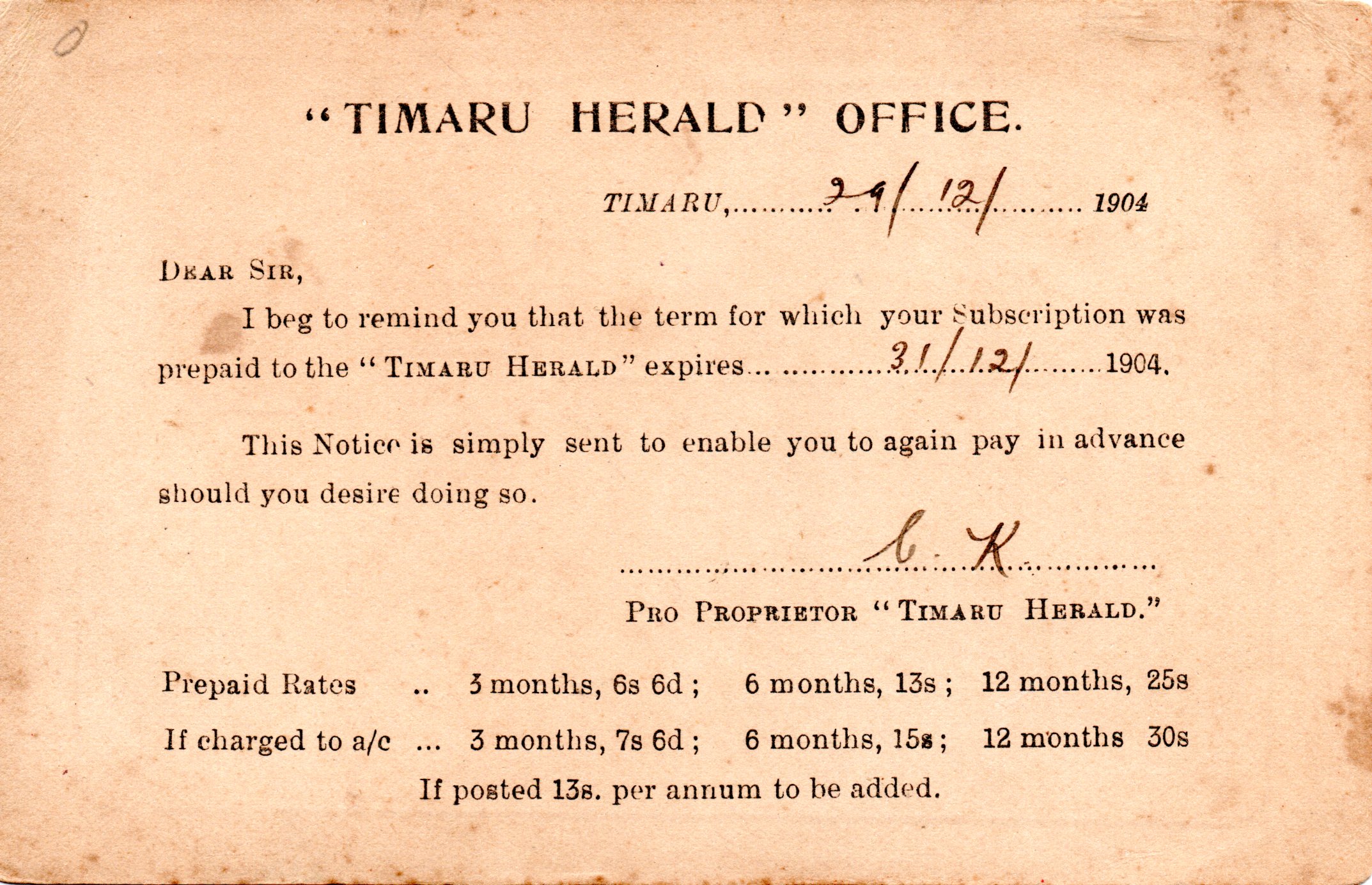 Timaru Herald – New Zealand Postal Stationery Cards