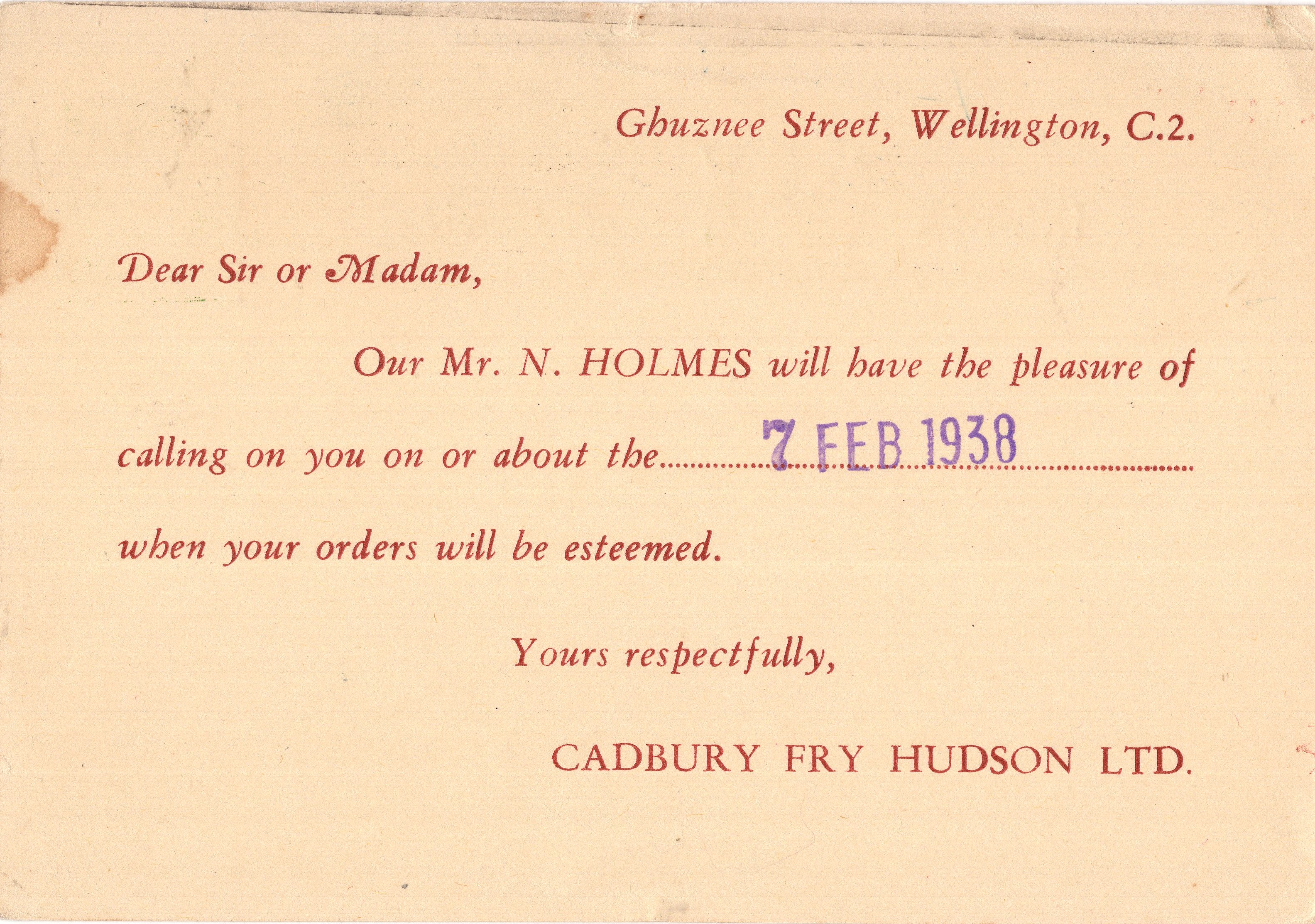 Cadbury Fry Hudson Ltd – New Zealand Postal Stationery Cards